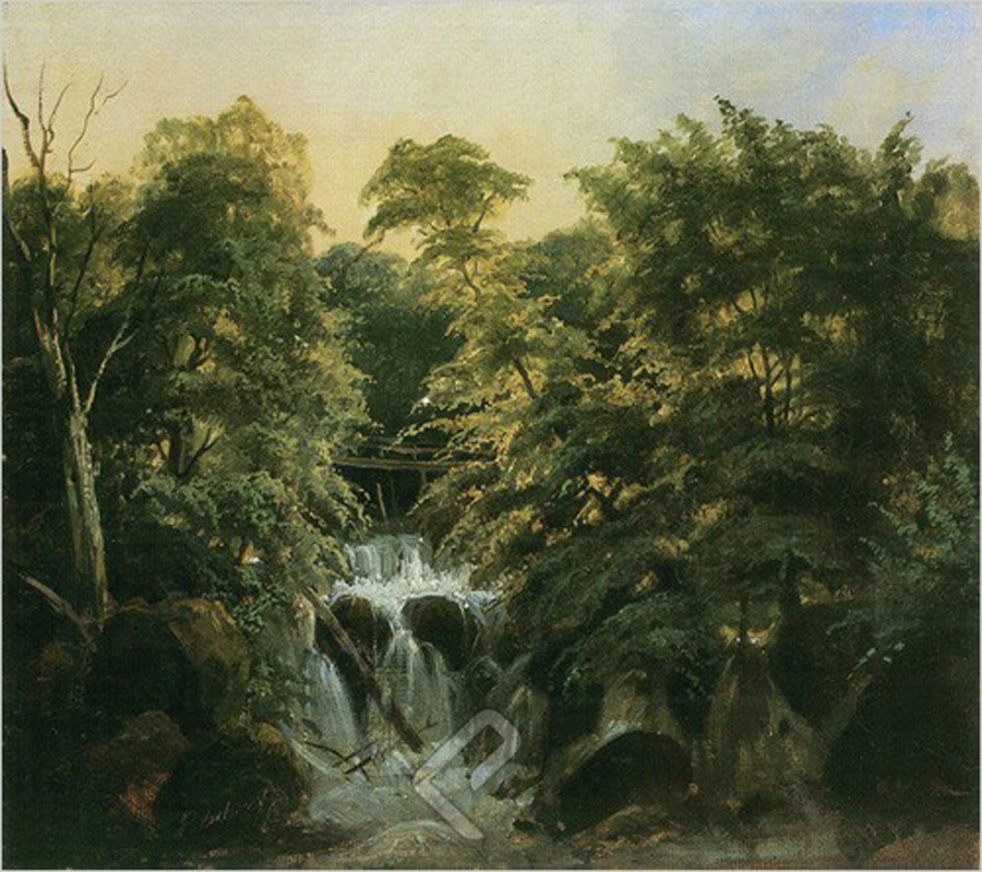 Forest Landscape with Waterfall, Giclee Print on Photo Satin Paper by ...