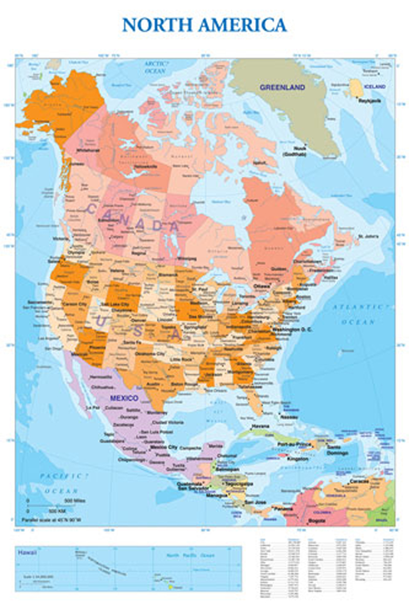 Map of North America, Canvas