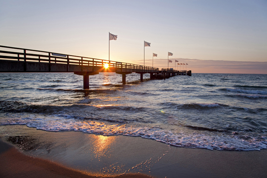 Sunrise above the Pier of the Baltic Seaside Resort of Dahme at ...
