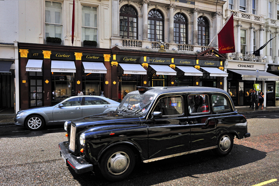 Taxi in front of a Cartier Store in Old Bond Street at Eurographics