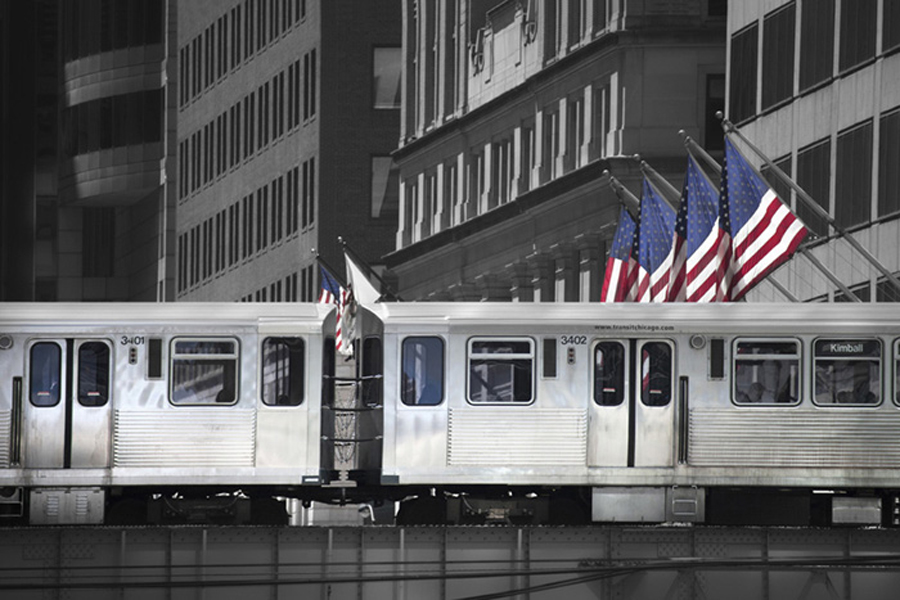Chicago Loop And Flags, Giclee canvas prints at Eurographics