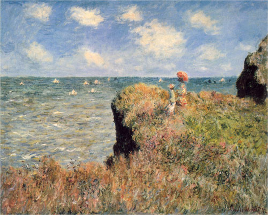A Walk On The Cliffs At Pourville Canvas by Monet