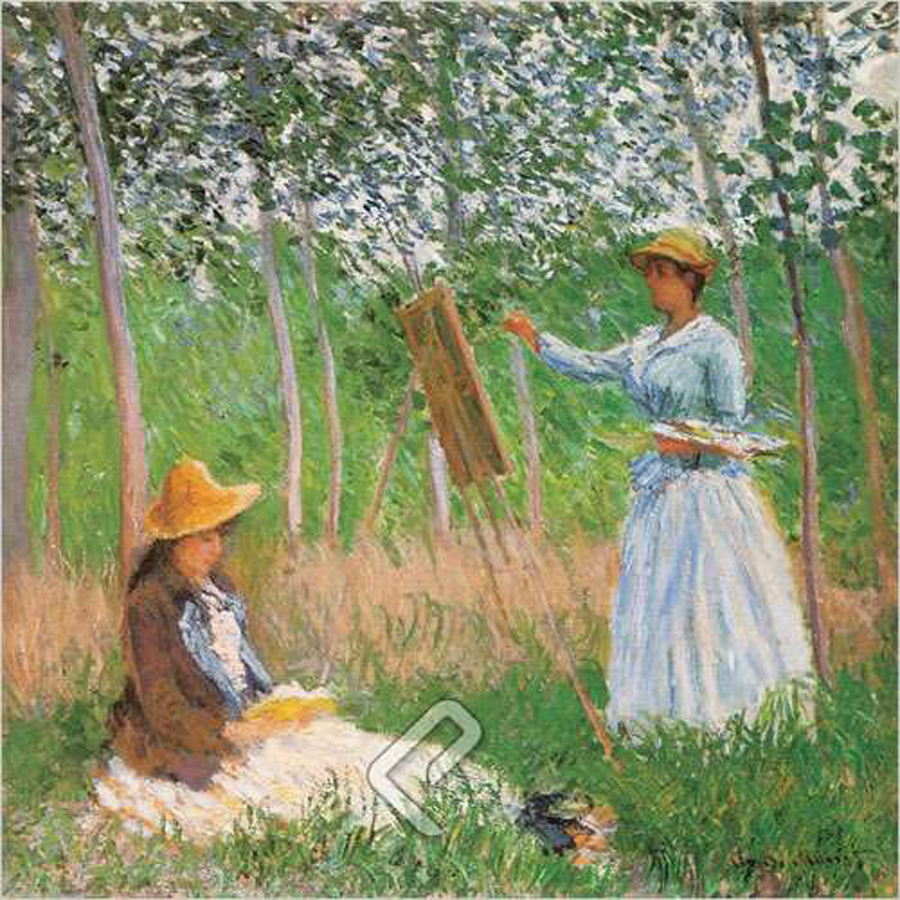 Suzanne Reading and Blanche Painting by the Marsh at Giverny, Giclee ...