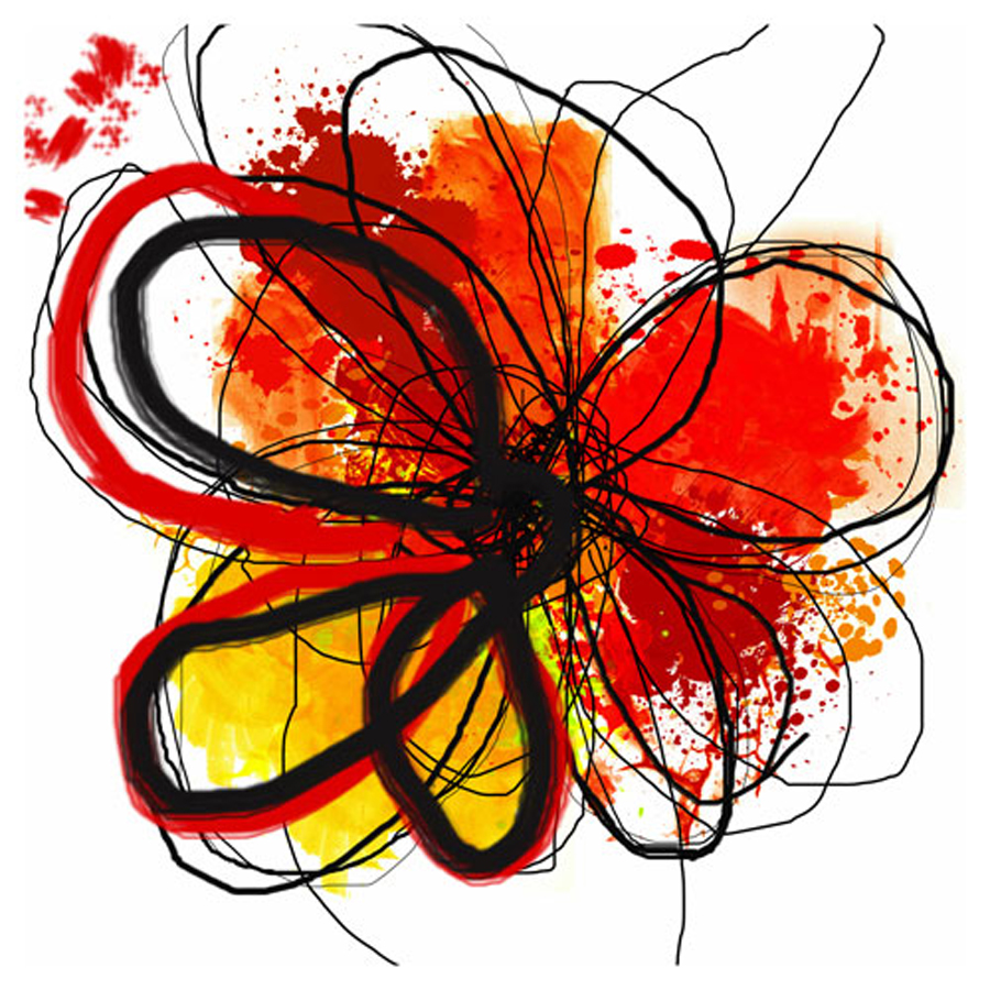 Red Abstract Brush Splash Flower 1, Giclee Print on Canvas by Irena ...